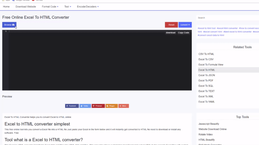 免费在线 Excel 到 Html 转换器 Bfotool