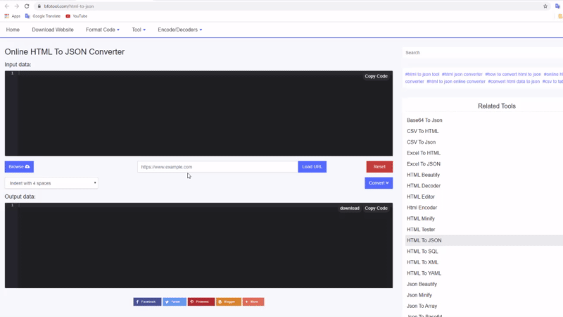 Online HTML To JSON Converter BFO Tool