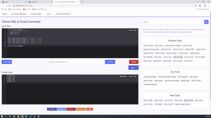 在线 Sql 到 Excel 转换器 Bfotool