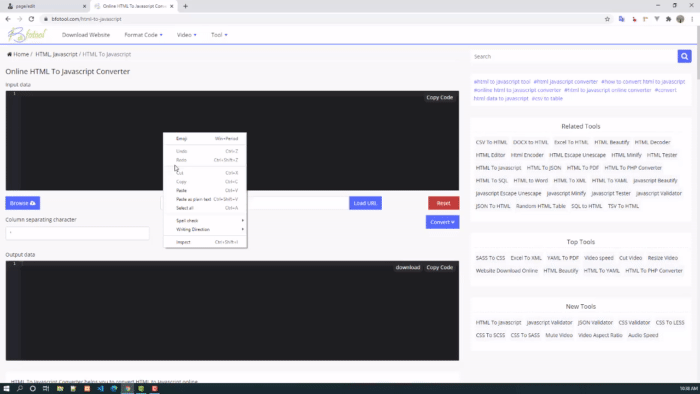 オンラインhtmlからjavascriptへのコンバーター Bfotool