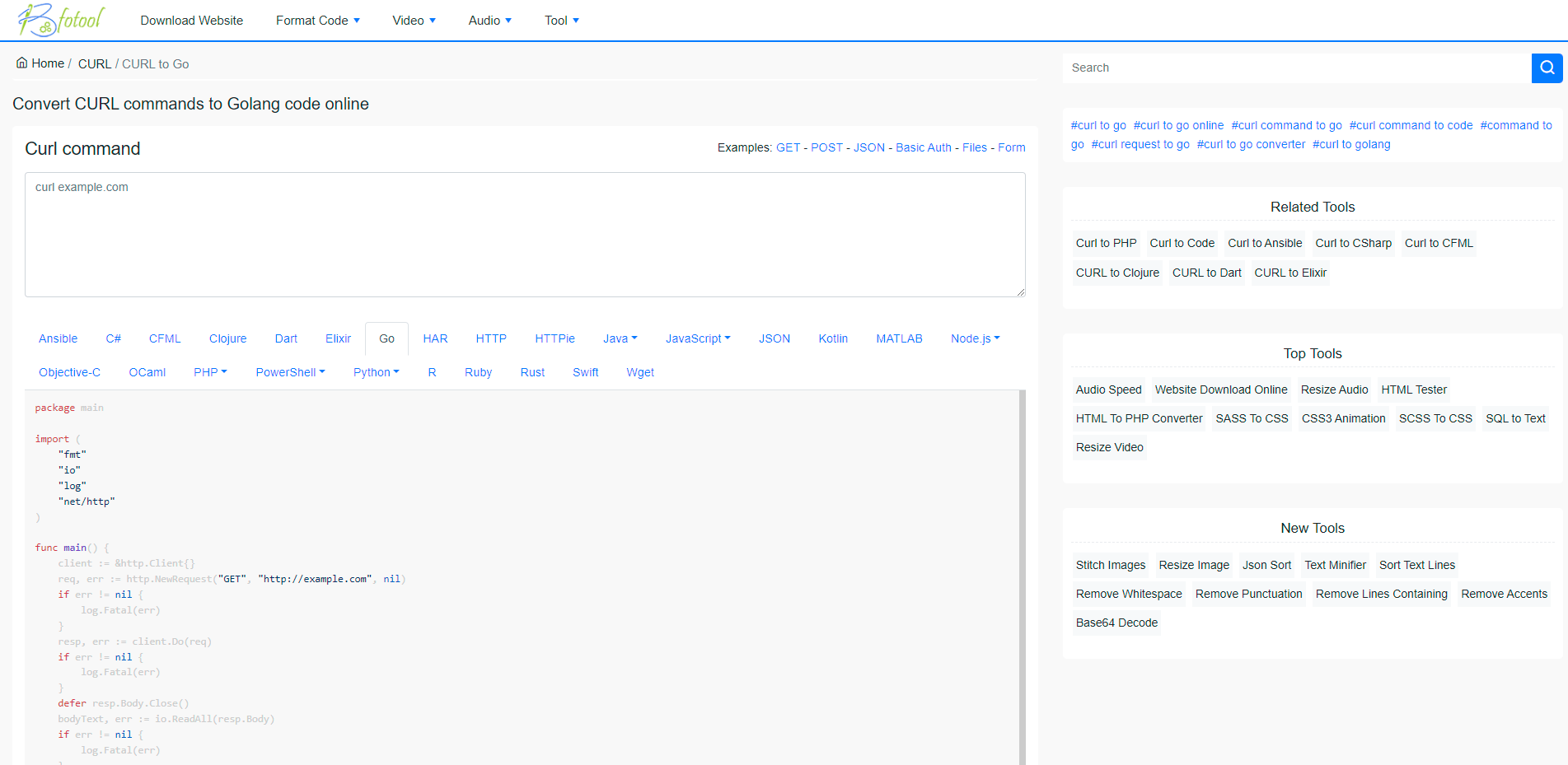 Convert Curl Commands To Golang Code Online Bfotool