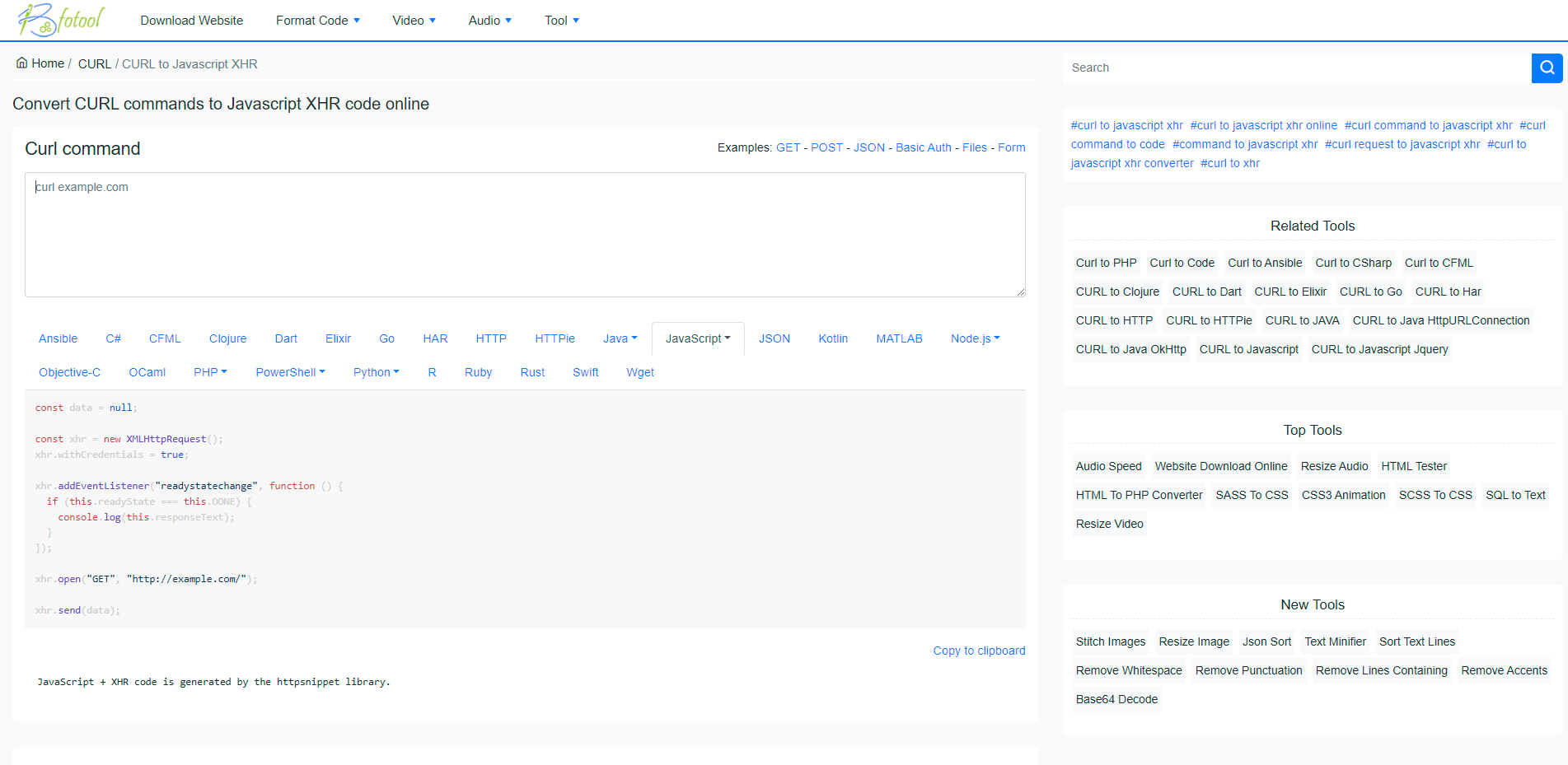 Convert Curl Commands To Javascript Xhr Code Online Bfotool 5454