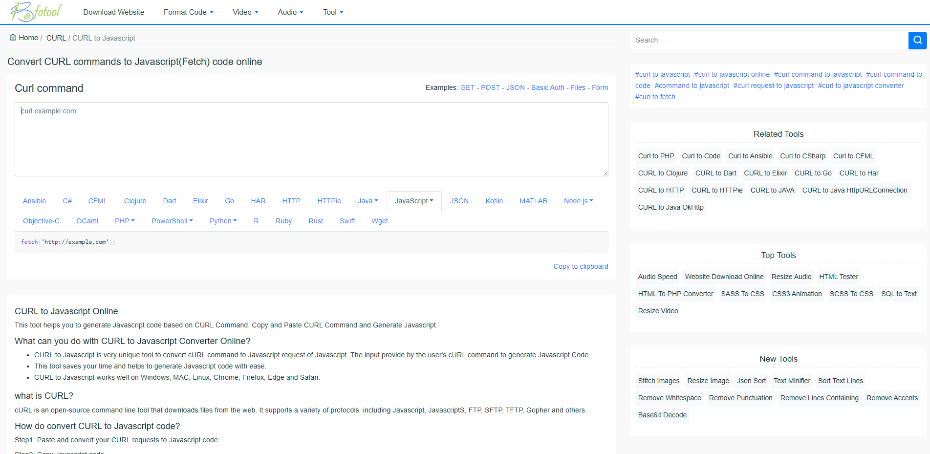 Convert Curl Commands To Javascriptfetch Code Online Bfotool