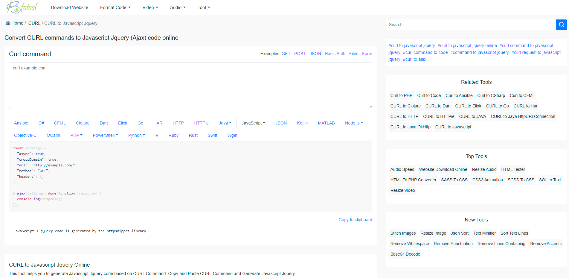 Convert Curl Commands To Javascript Jquery Ajax Code Online Bfotool 8469