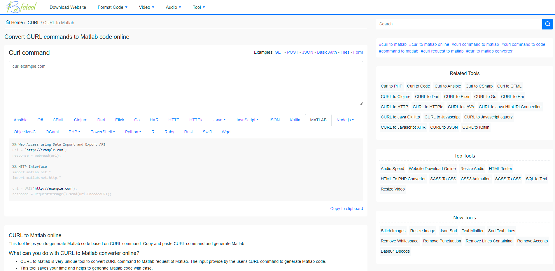 Convert Curl Commands To Matlab Code Online Bfotool