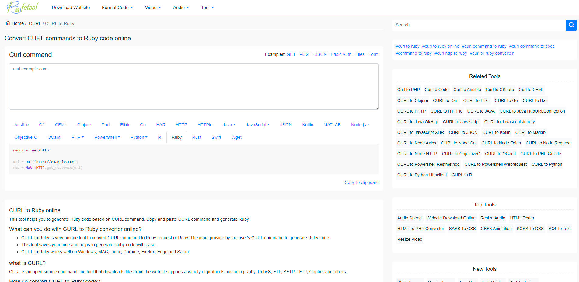 Convert Curl Commands To Ruby Code Online Bfotool