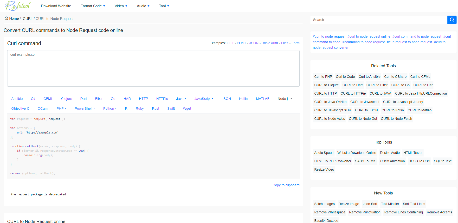 Convert Curl Commands To Node Request Code Online Bfotool