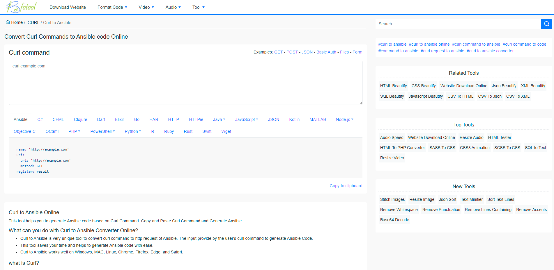 Convert Curl Commands To Ansible Code Online Bfotool