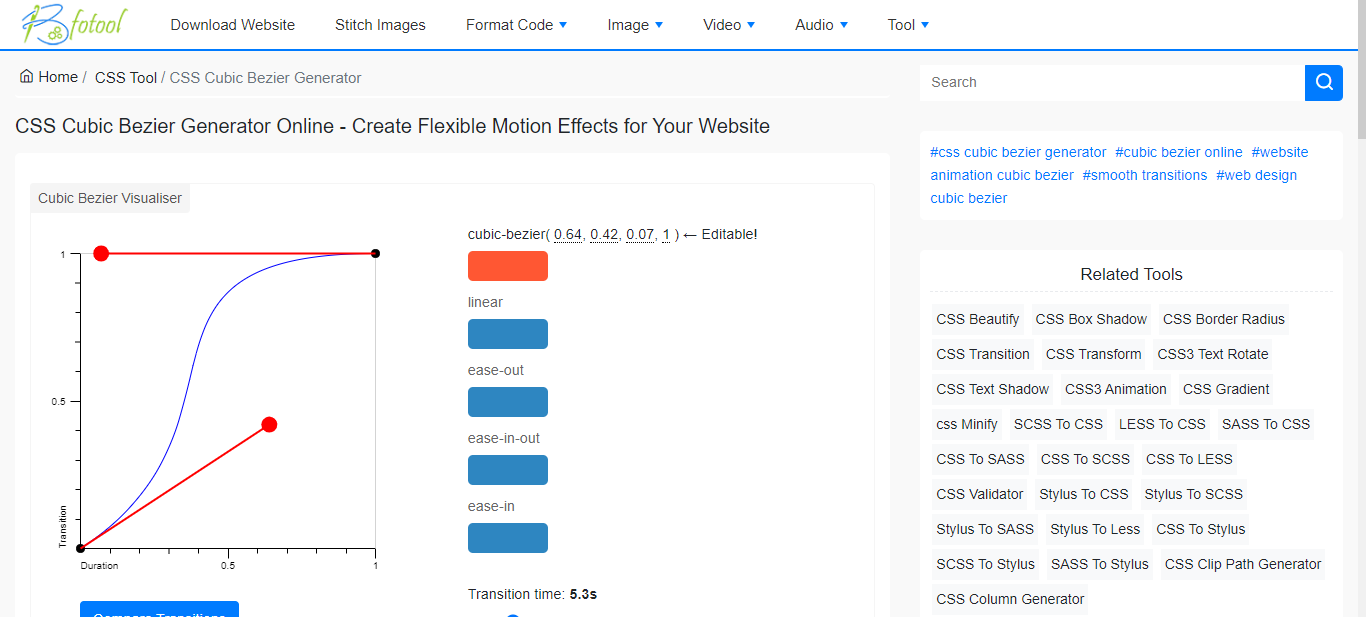 Css Cubic Bezier Generator Online Create Flexible Motion Effects For Your Website Bfotool