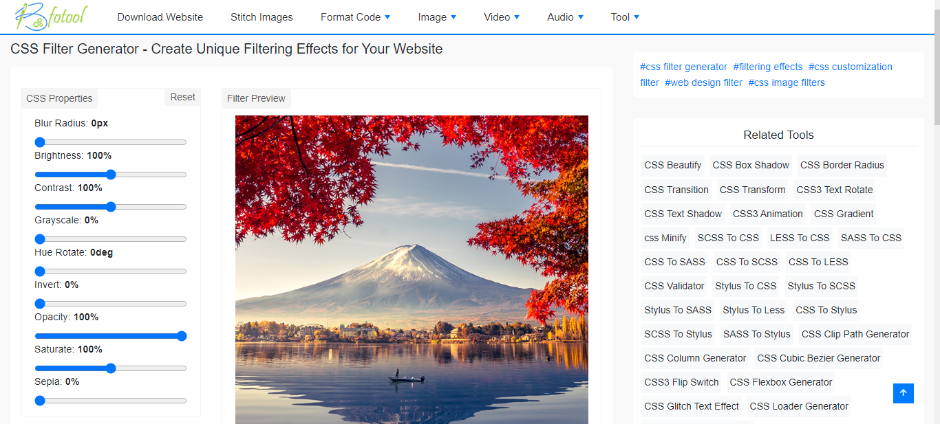 Css Filter Generator Create Unique Filtering Effects For Your Website Bfotool
