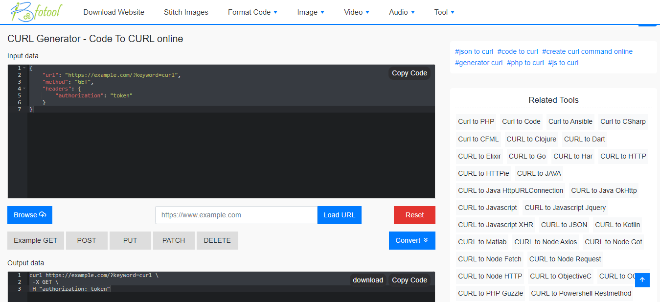 Curl Generator Code To Curl Online Bfotool